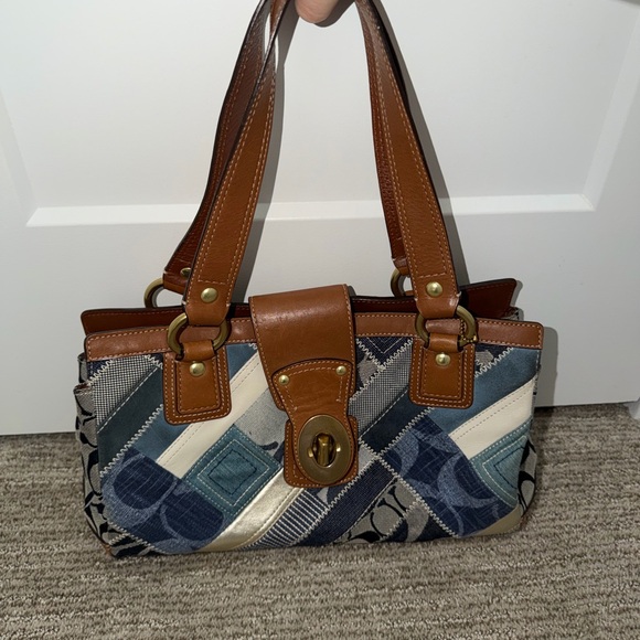 Coach | Bags | Coach Patchwork Shoulder Bag In Blue And Brown | Poshmark